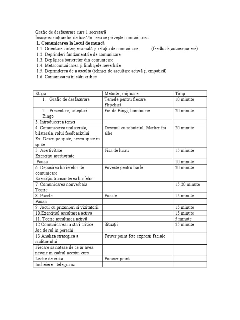 Grafic de Desfasurare Curs 1 | PDF