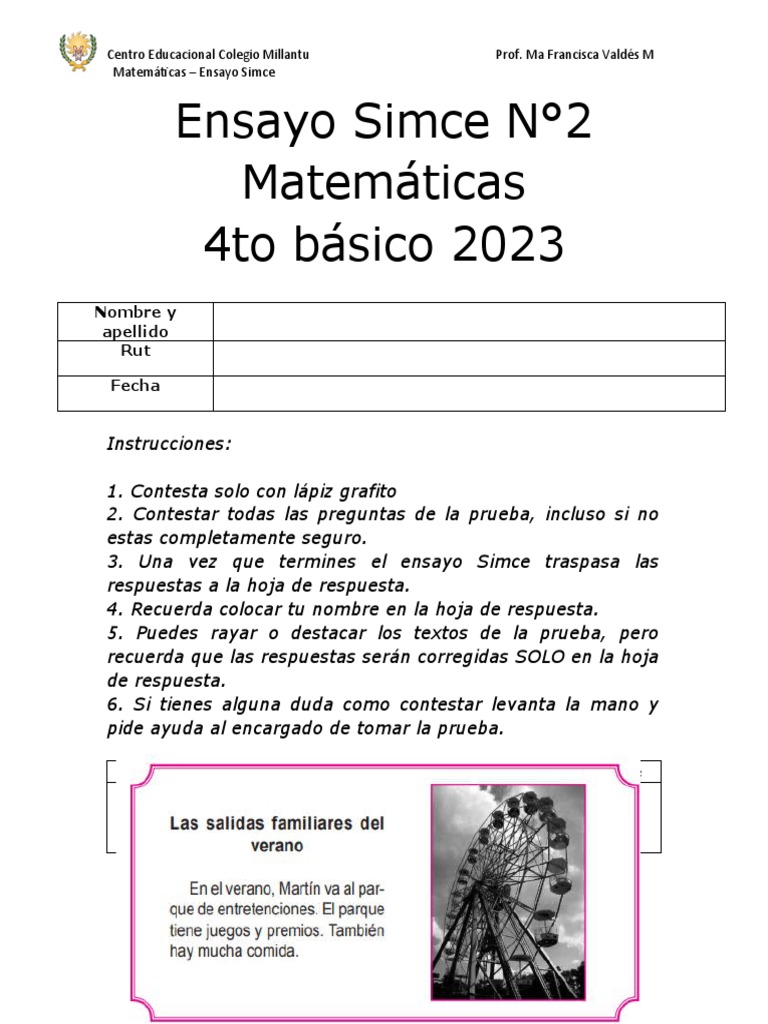 Ensayo Simce N°2 - Matemáticas | PDF
