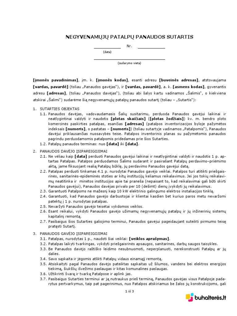 Negyvenamuju Patalpu Panaudos Sutartis | PDF