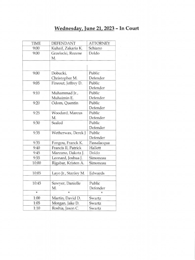 Court Schedule for June 21, 2023 | PDF
