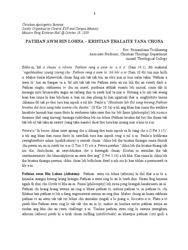 Apologetics Seminar Pdf