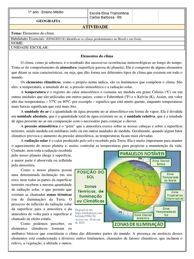 6o GEO Atividade 2 Elementos Do Clima | Download grátis PDF | Terra | Clima