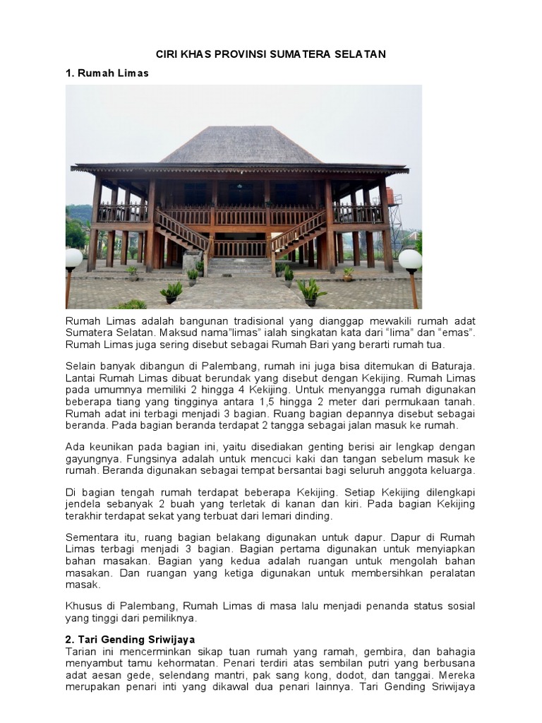Ciri Khas Provinsi Sumatera Selatan | PDF