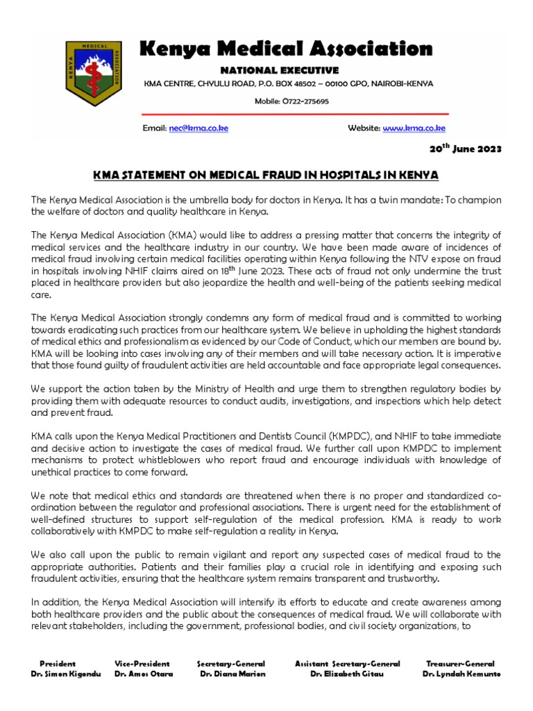 Kma Statement On Medical Fraud in Hospitals in Kenya 20062023 | PDF | Health Care | Medical Ethics