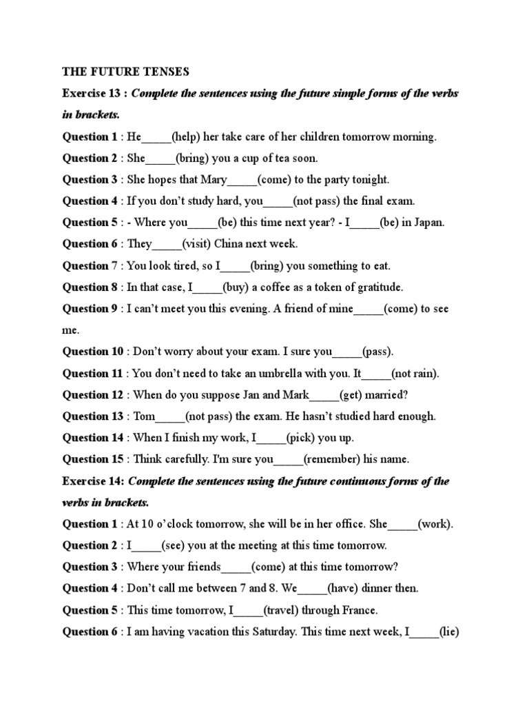 Future Tenses Exercises and Practice | PDF