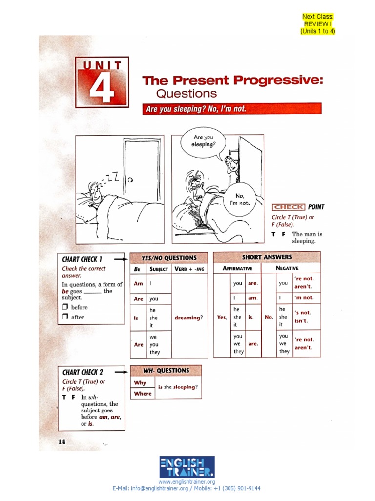 BG Unit 4 - The Present Progressive - Questions | PDF