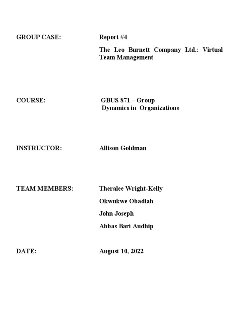 Group Case Study Report # 3 | PDF | Leadership | Team Building
