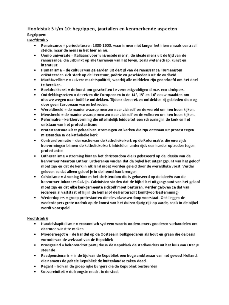 H5-H10 Begrippen, Jaartallen en Kenmerkende Aspecten | PDF