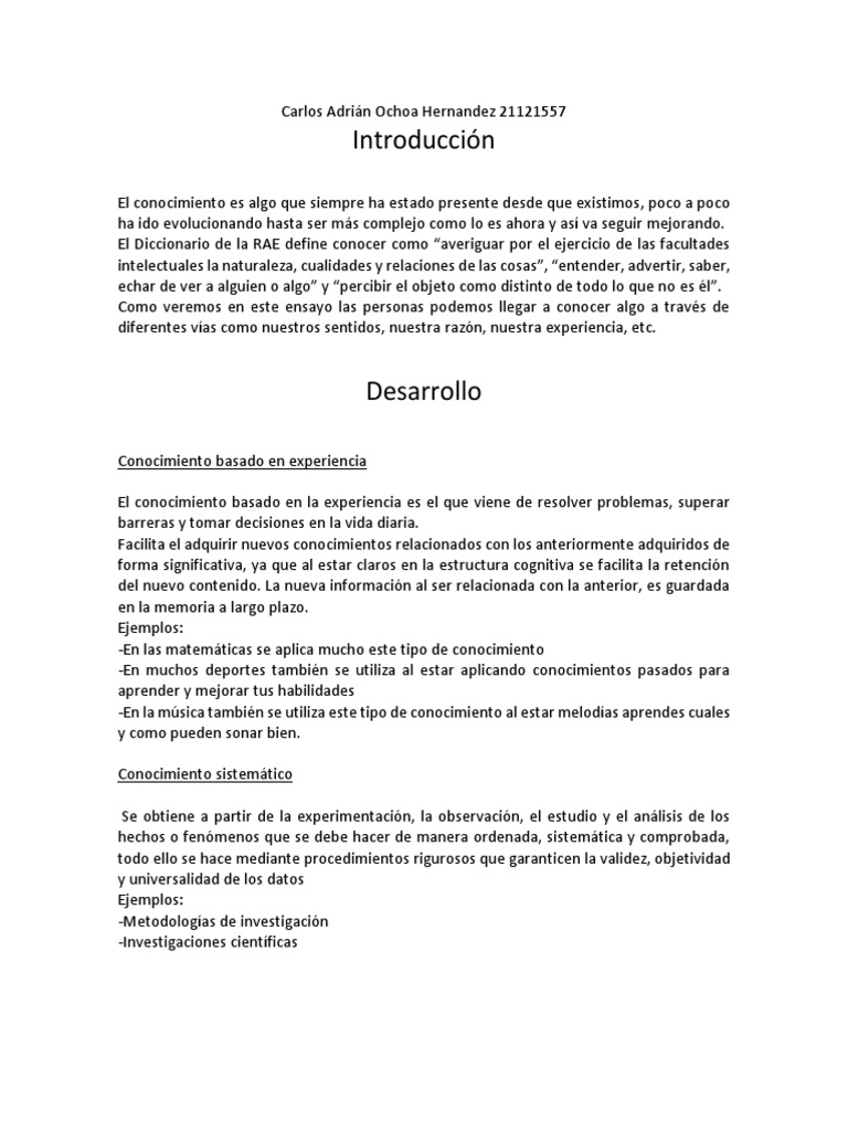 Tipos de Conocimiento | PDF | Conocimiento | Experiencia Tipos de Conocimiento | PDF | Conocimiento | Experiencia