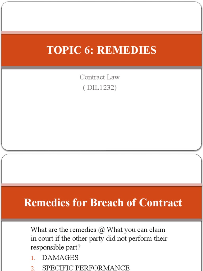 TOPIC 6 Remedies | PDF | Damages | Legal Remedy