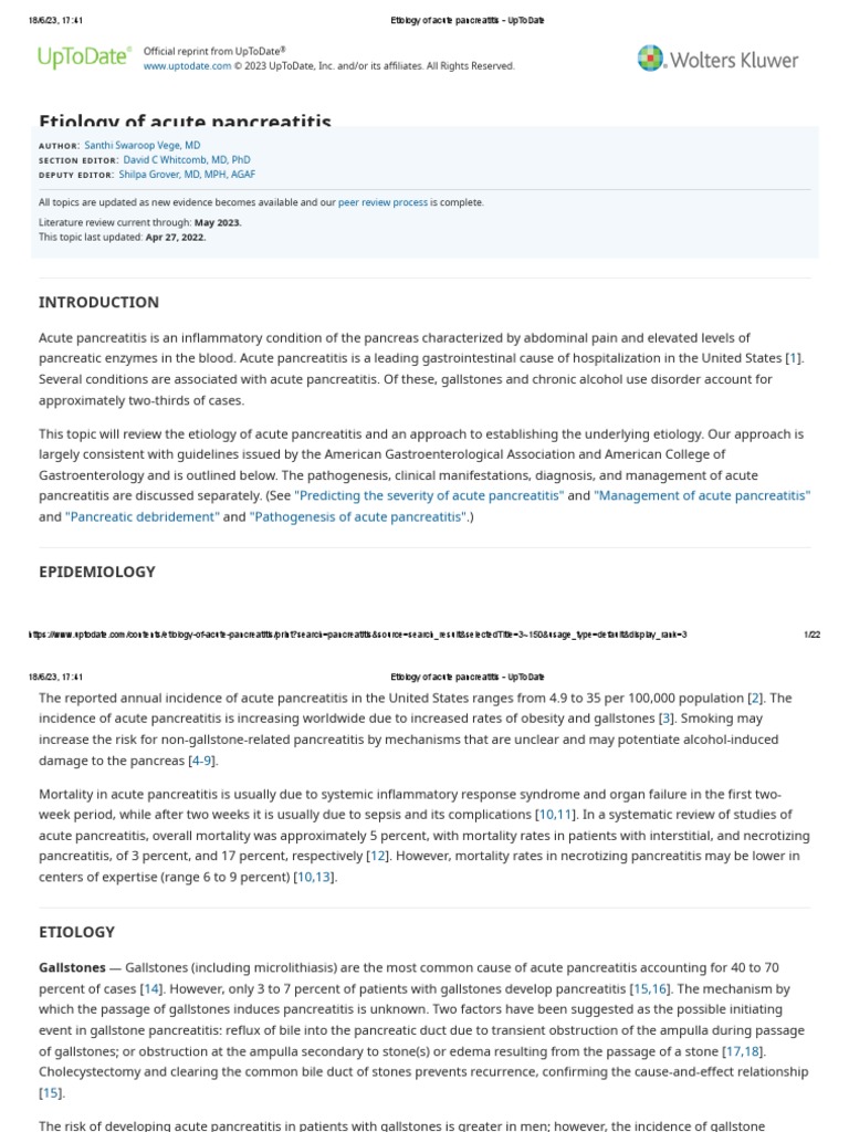 Etiology of Acute Pancreatitis - UpToDate | PDF | Pancreas | Diseases ...