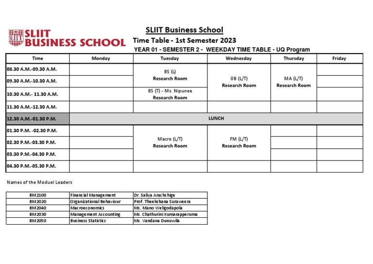 UQ Time Table - 2023 Semester 2 - V2 | PDF