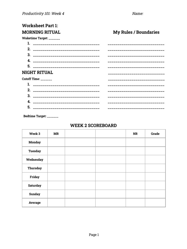 Productivity 101 Week 4! Worksheet | PDF | Time Management ...