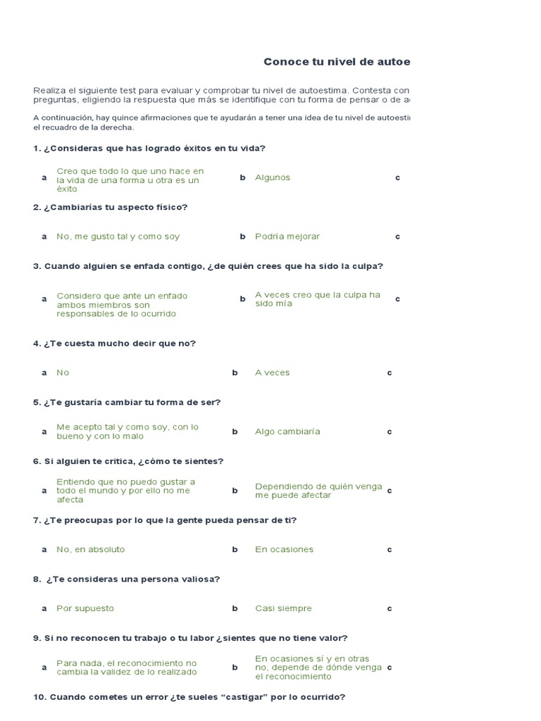 Test de Autoestima | PDF | Autoestima