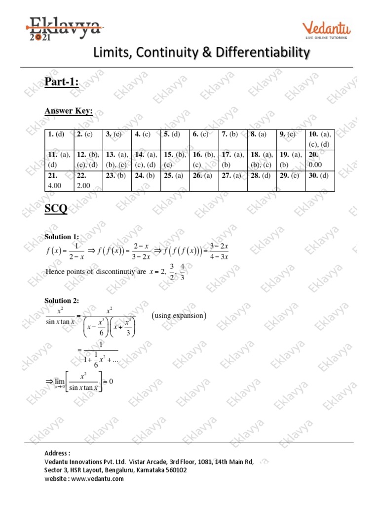 Ekalavya Limits, Continuity Solutions | PDF | Mathematical Objects | Mathematics