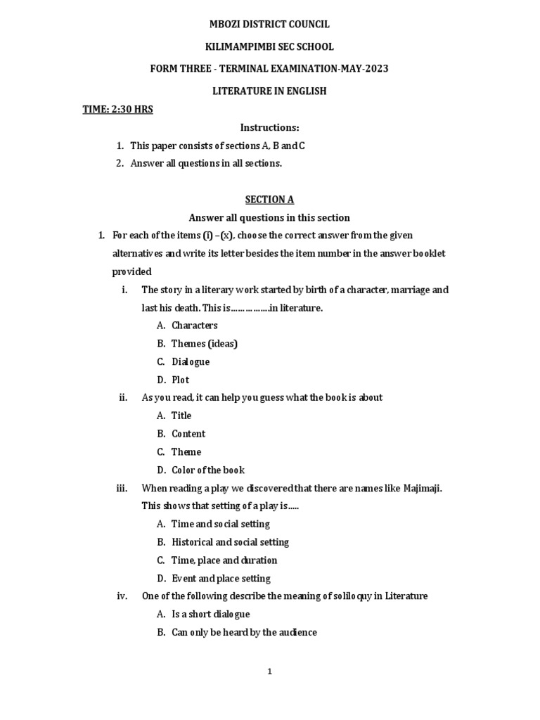 Literature Form 3-2023 | PDF