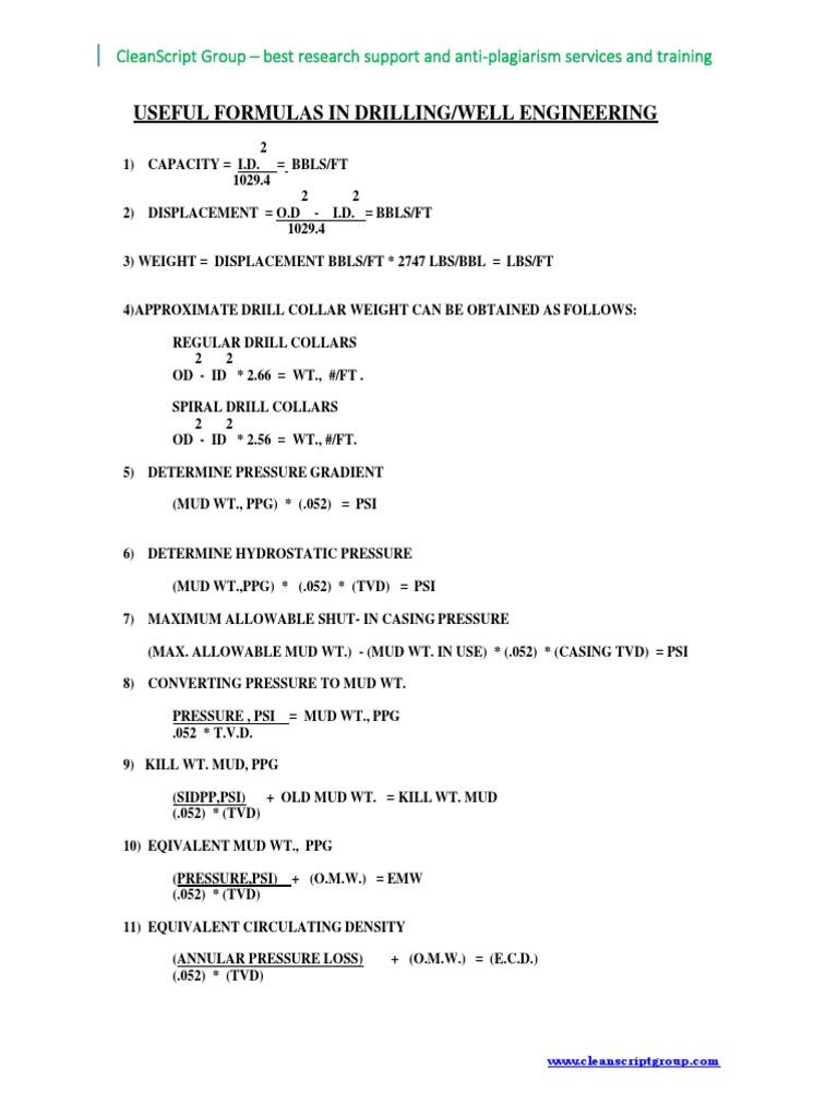Useful Formulas in Drilling Well Engineering | PDF | Barrel (Unit ...