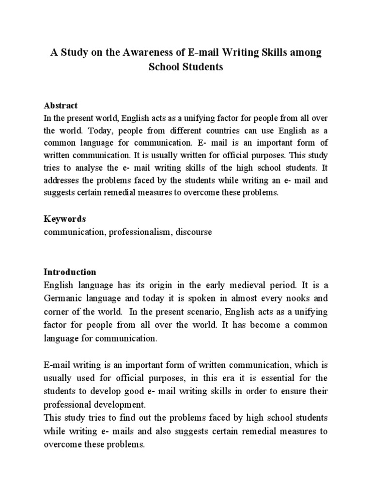 Email Writing Skills Among High School Students | PDF