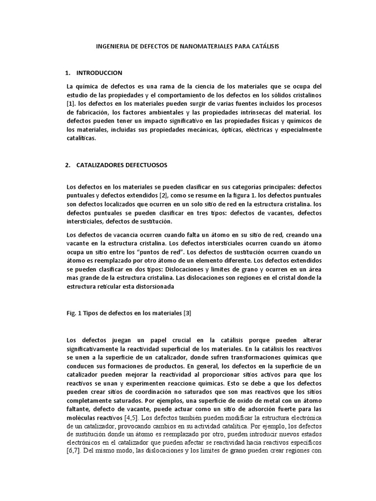 Ingenieria de Defectos de Nanomateriales para Catálisis | PDF ...