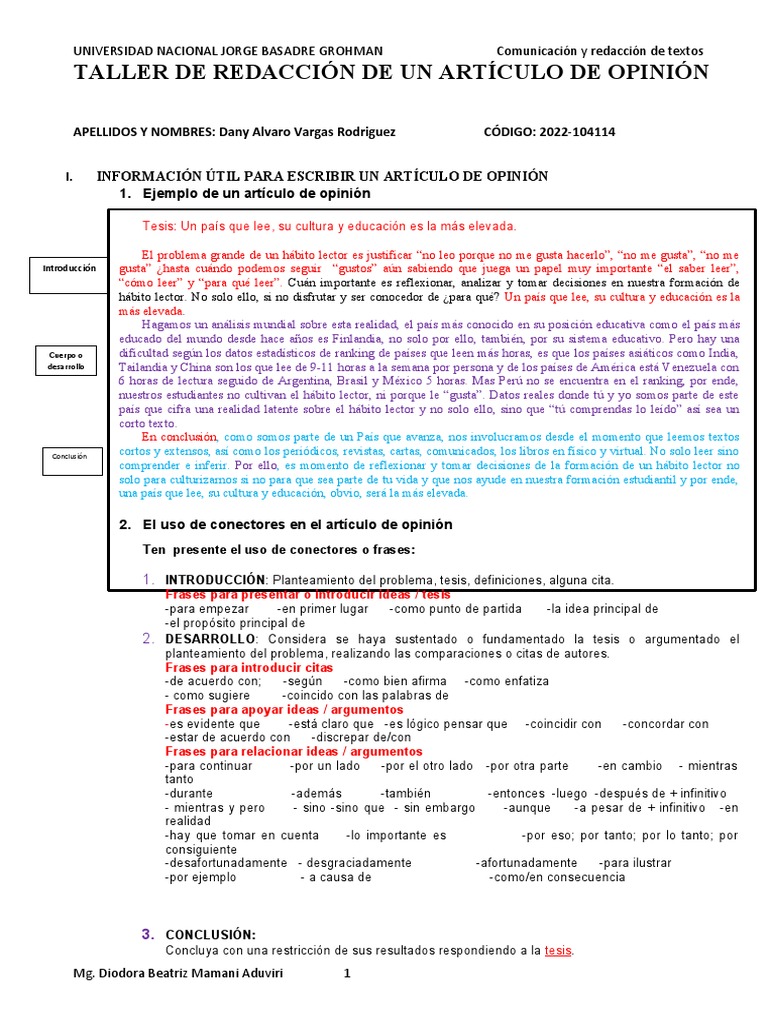 TEXTO ARGUMENTATIVO-ARTÍCULO DE OPINIÓN-ficha de trabajo-V4-PARTE III | PDF