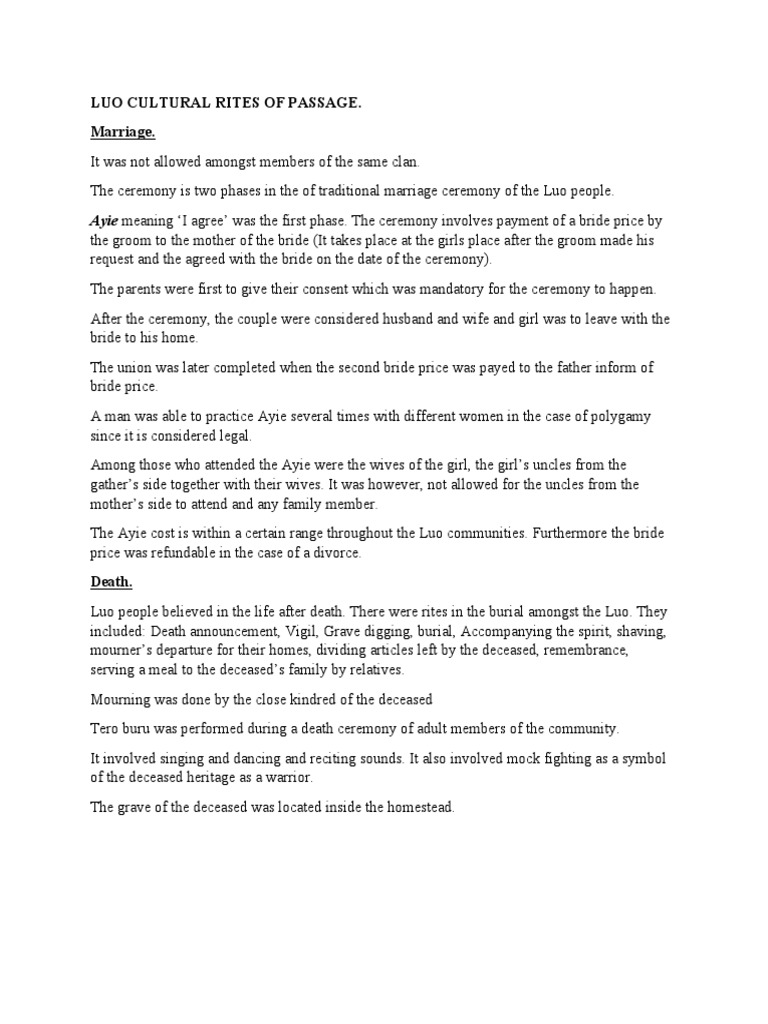 LUO CULTURAL RITES OF PASSAGE | PDF