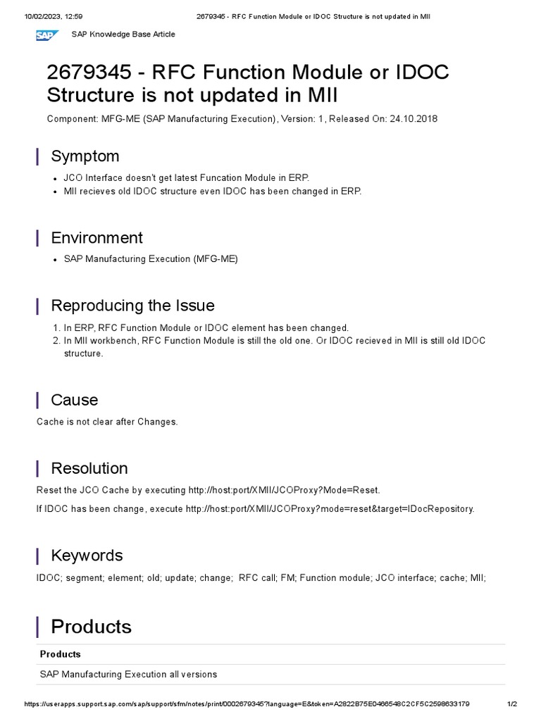 RFC Function Module or IDOC Structure Is Not Updated in MII | PDF
