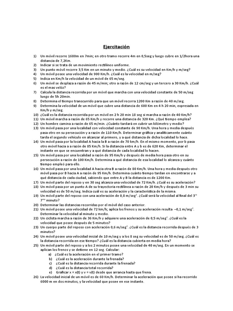 Ejercitacion MRU-MRUV | PDF