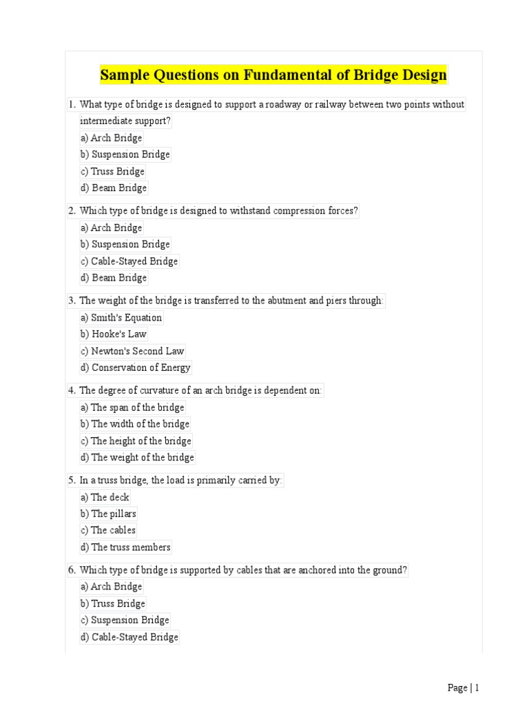 Bridge Design - Sample Questions | PDF | Bridge | Deep Foundation