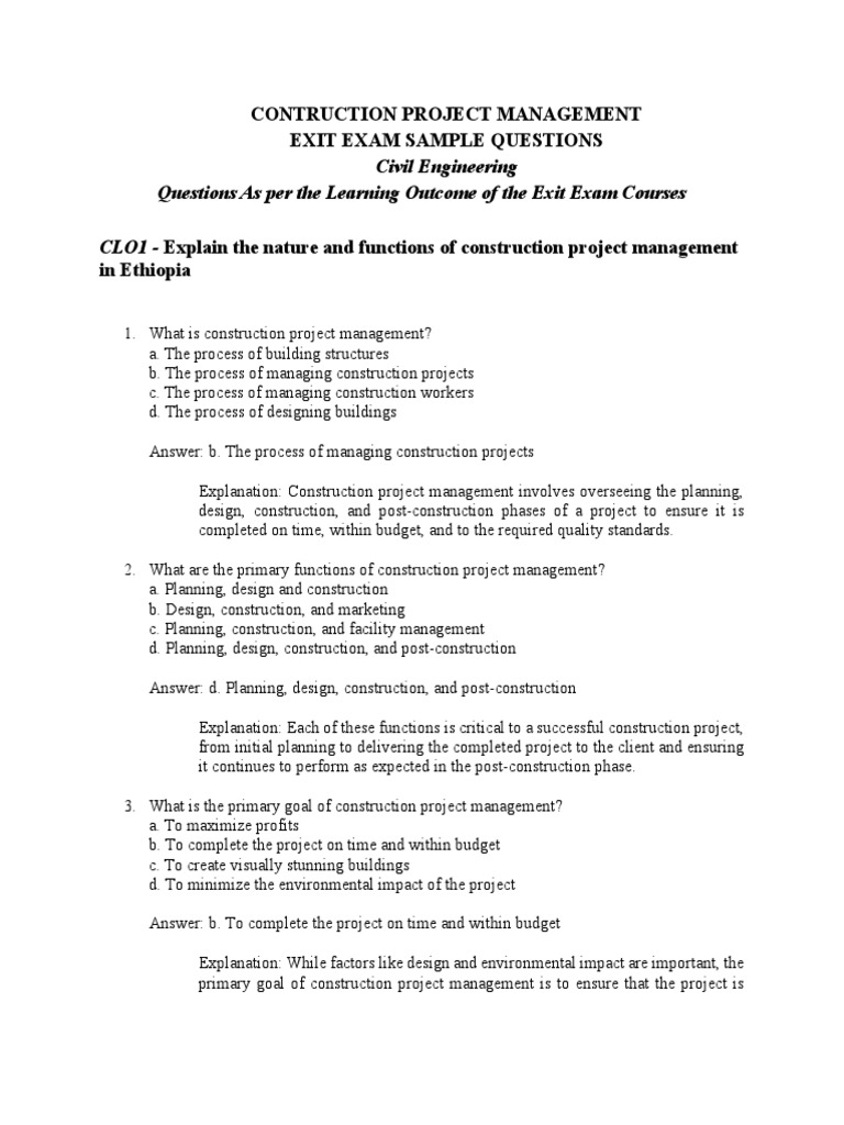 Construction Management - Sample Questions | PDF | Project Management ...