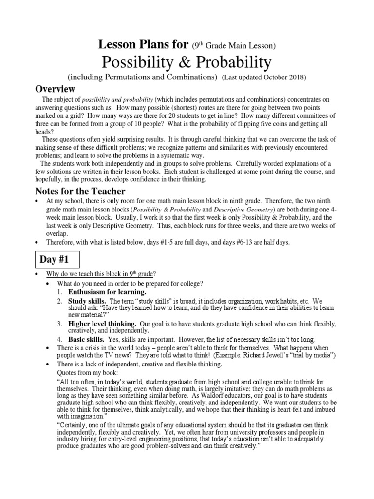 Possibility and Probability Lesson Plan | PDF | Thought | Probability