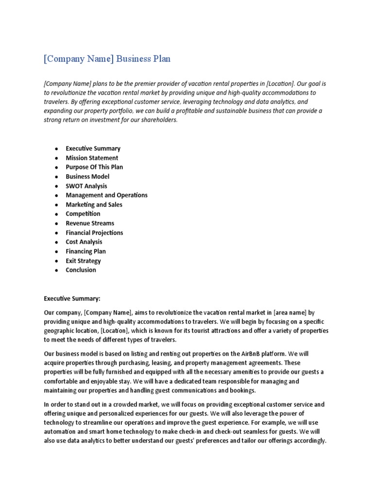 Air BNB Business Plan | PDF | Marketing | Revenue