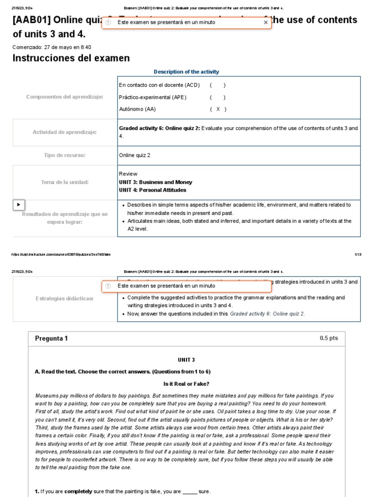 Examen - (AAB01) Online Quiz 2 - Evaluate Your Comprehension of The Use ...