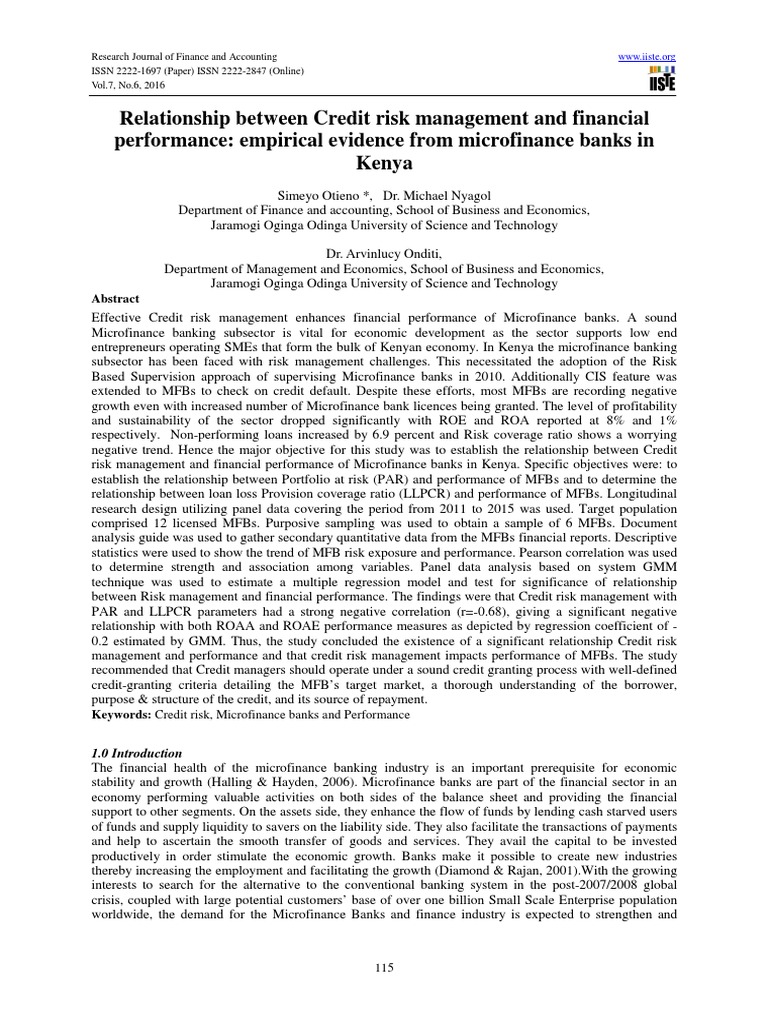 Relationship Between Credit Risk Management and Financial Performance: Empirical Evidence From ...