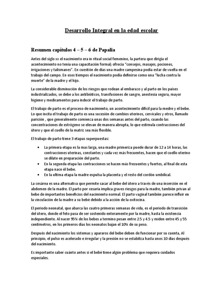 Resumen Capítulos 4 - 5 - 6 de Papalia | PDF | Parto | Memoria