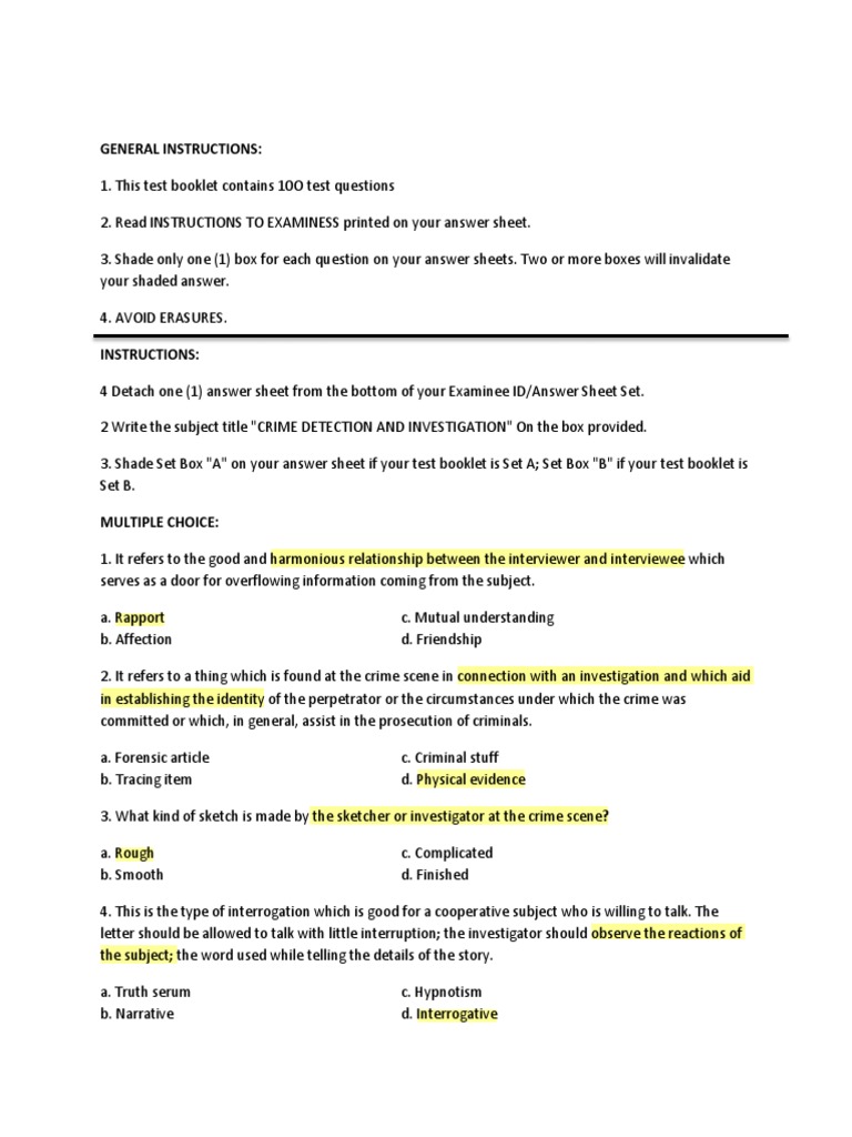 Crime Detection and Investigation Setb 3.10 | PDF