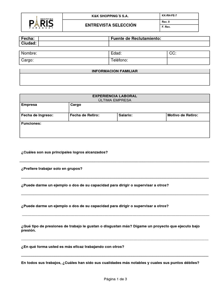 Plantilla de Entrevista Laboral | PDF | Evaluación | Business