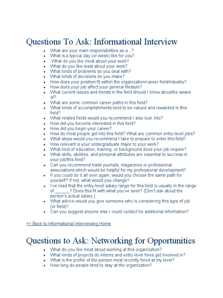 Questions To Ask Informal Interview | PDF | Recruitment | Internship