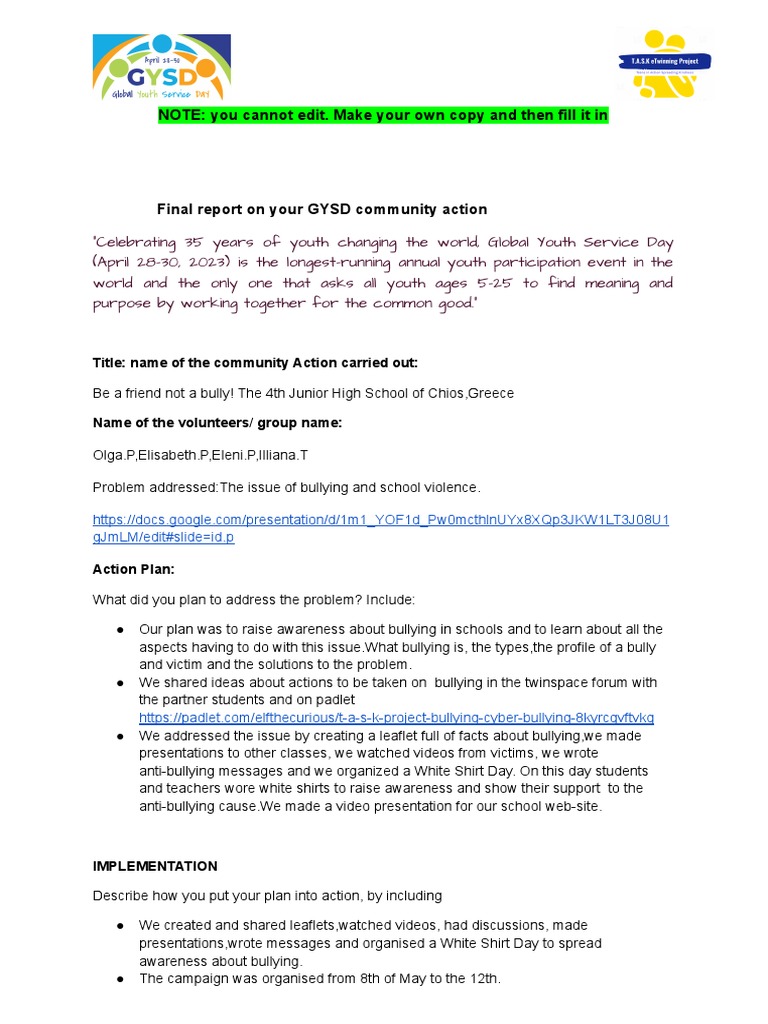 Bullying - The 4th Junior High School of Chios - Final Report On Your ...