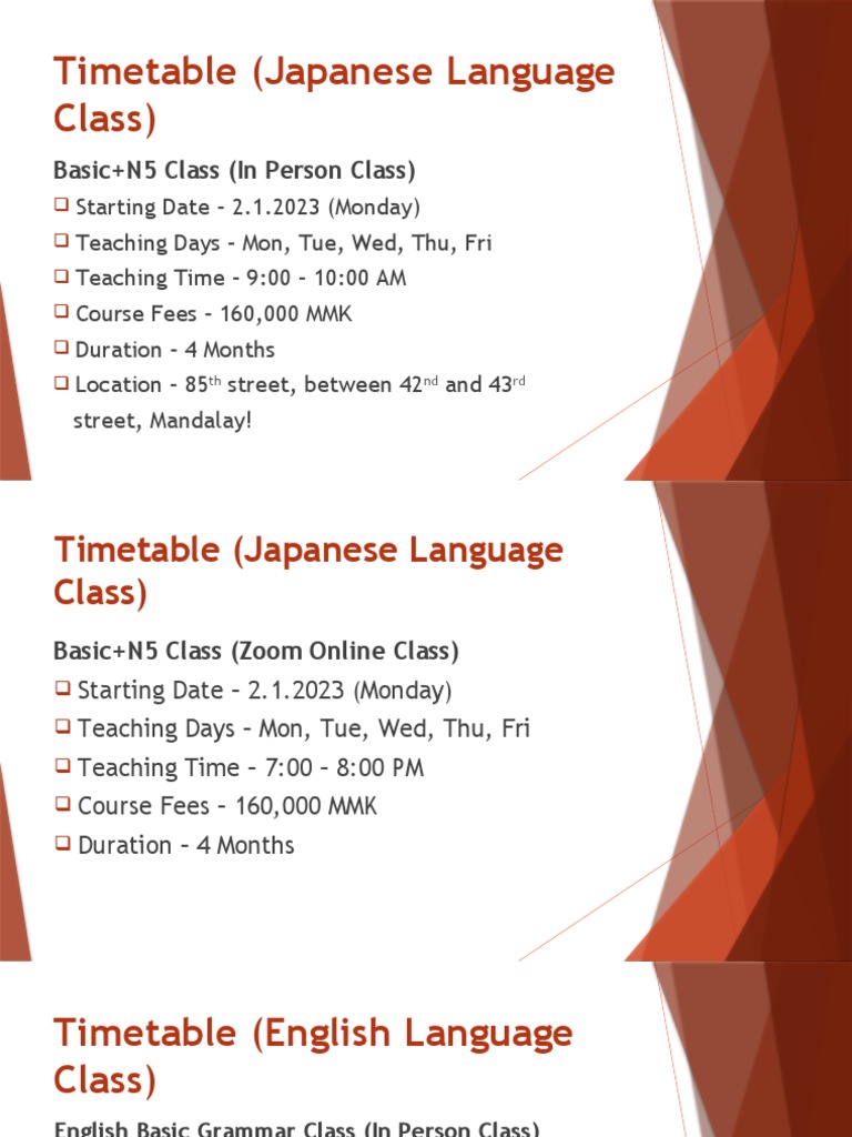 Timetable (Japanese Language Class) | PDF