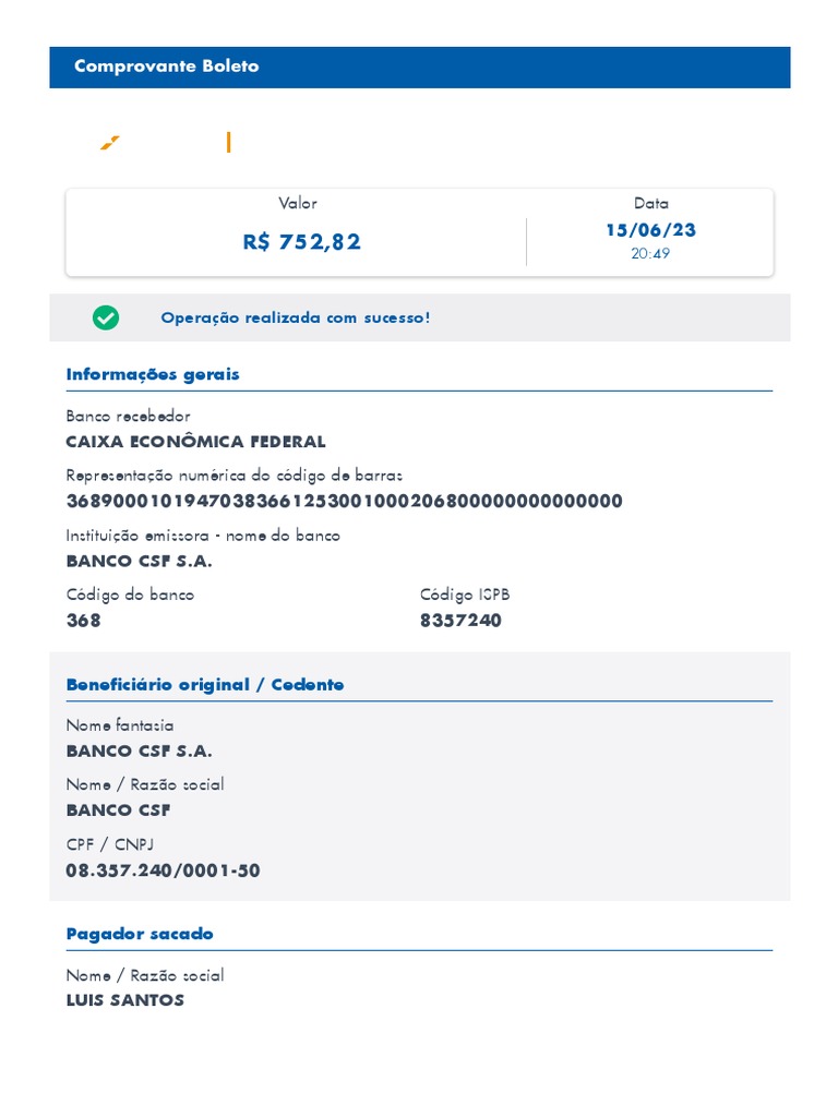 Valor Data: Comprovante Boleto | PDF