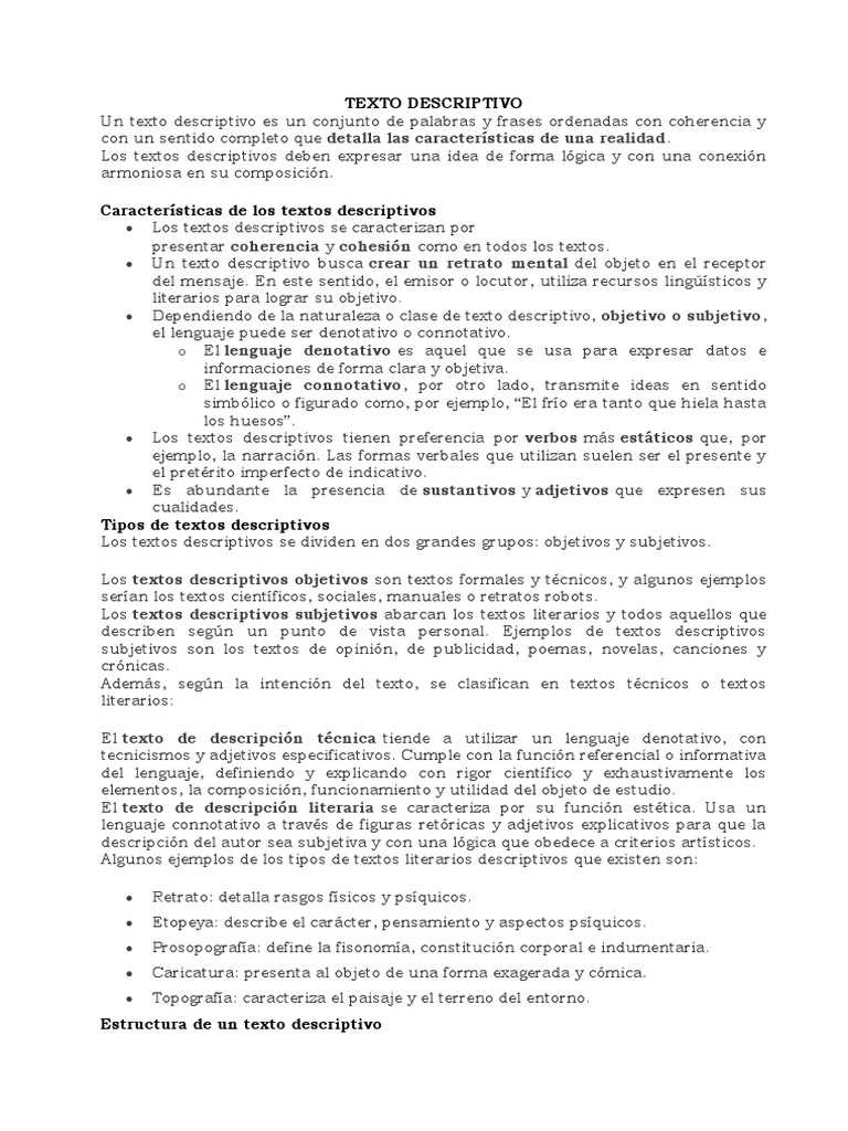 Características y Tipos de Textos Descriptivos | PDF | Nube | Retrato