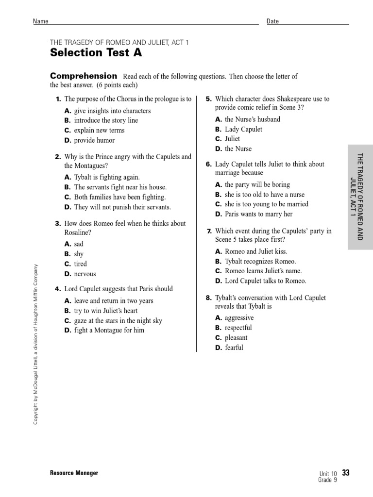 Romeo and Juliet Act Final Test | Download Free PDF | Characters In ...