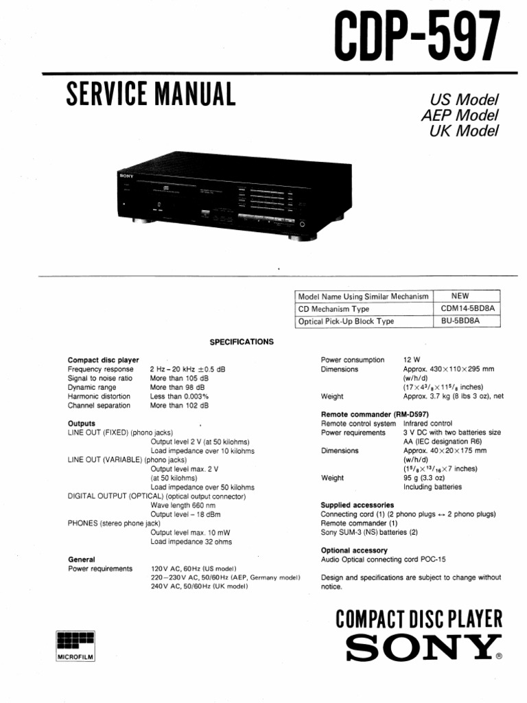 Sony CDP 597 Service Manual | PDF
