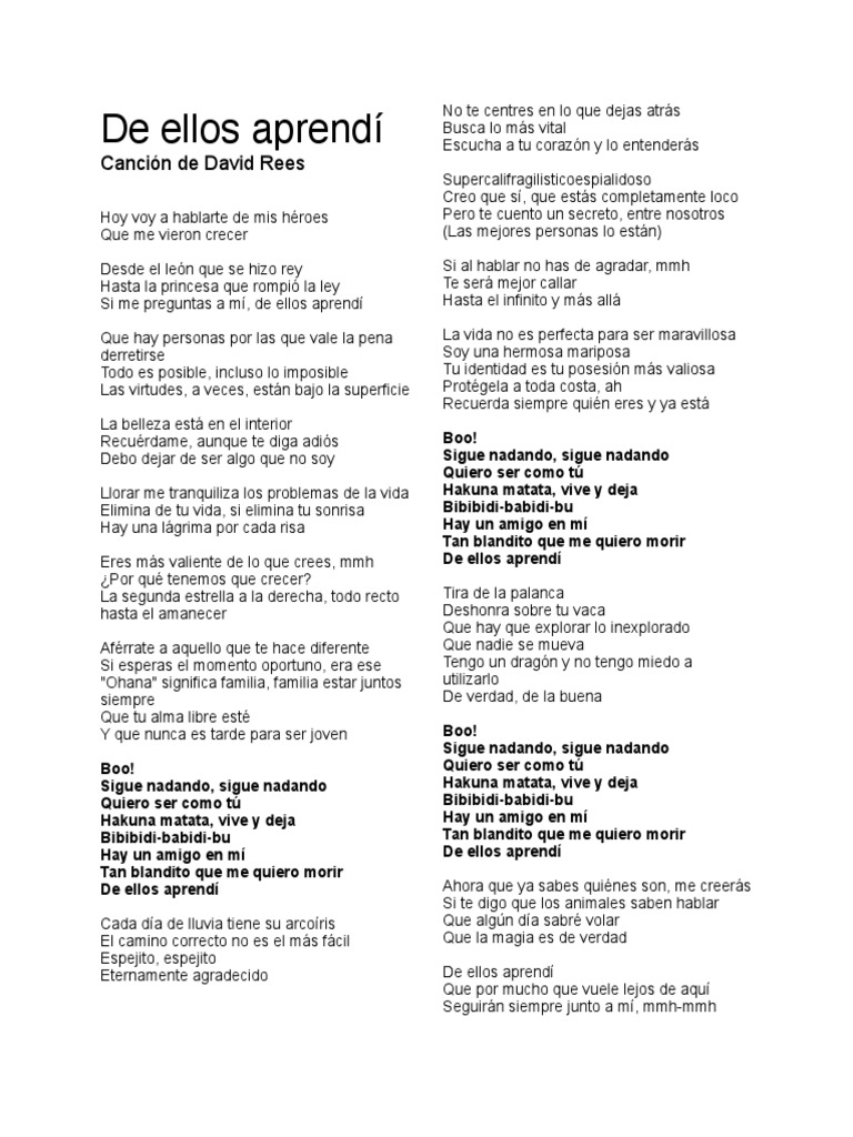 Letra de "De ellos aprendí" | PDF