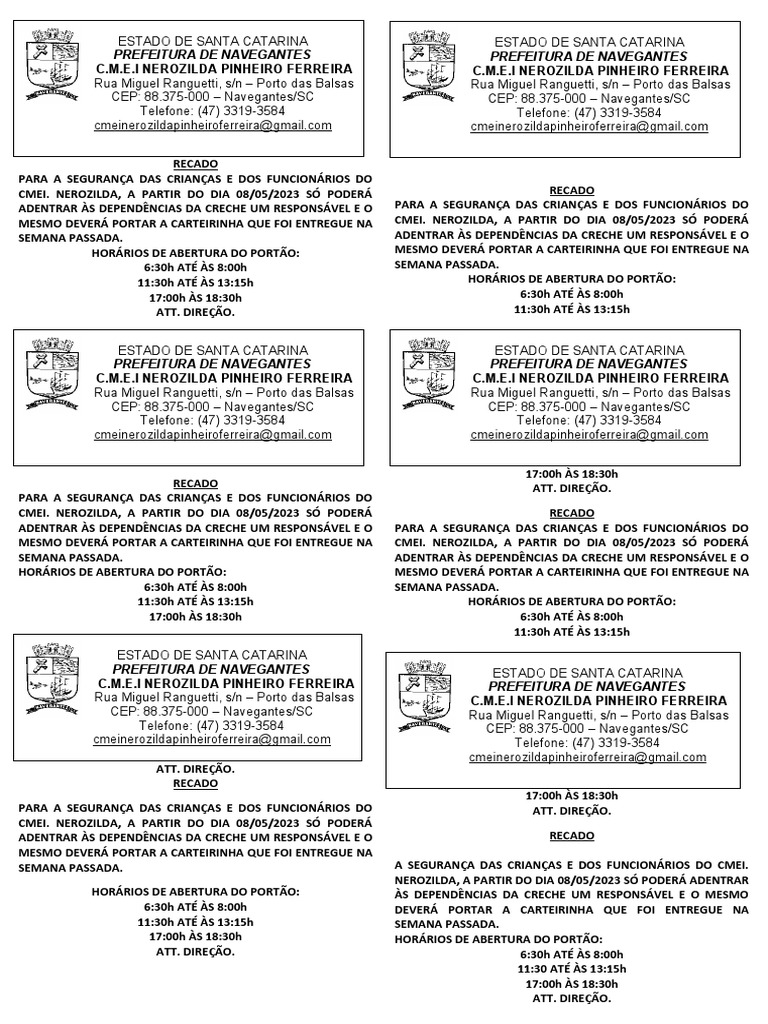 Recado Aviso Modelo | PDF | Competências para a vida | Cuidados infantis