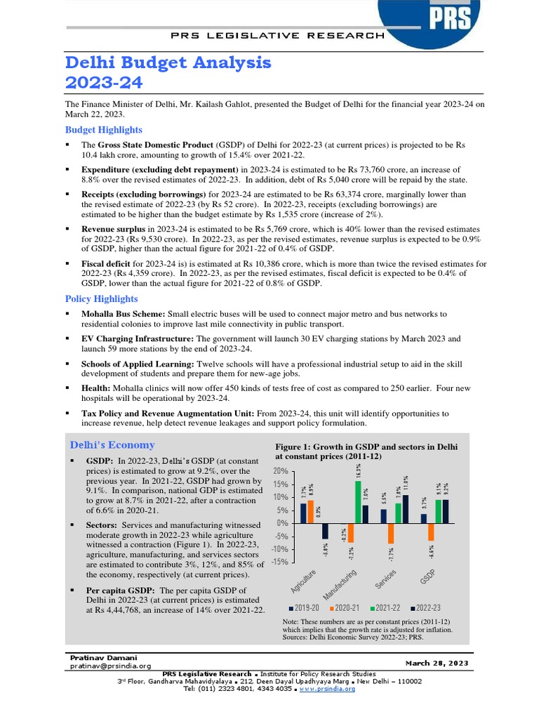 State Budget Analysis 2023-24 Delhi | PDF | Government Budget Balance ...