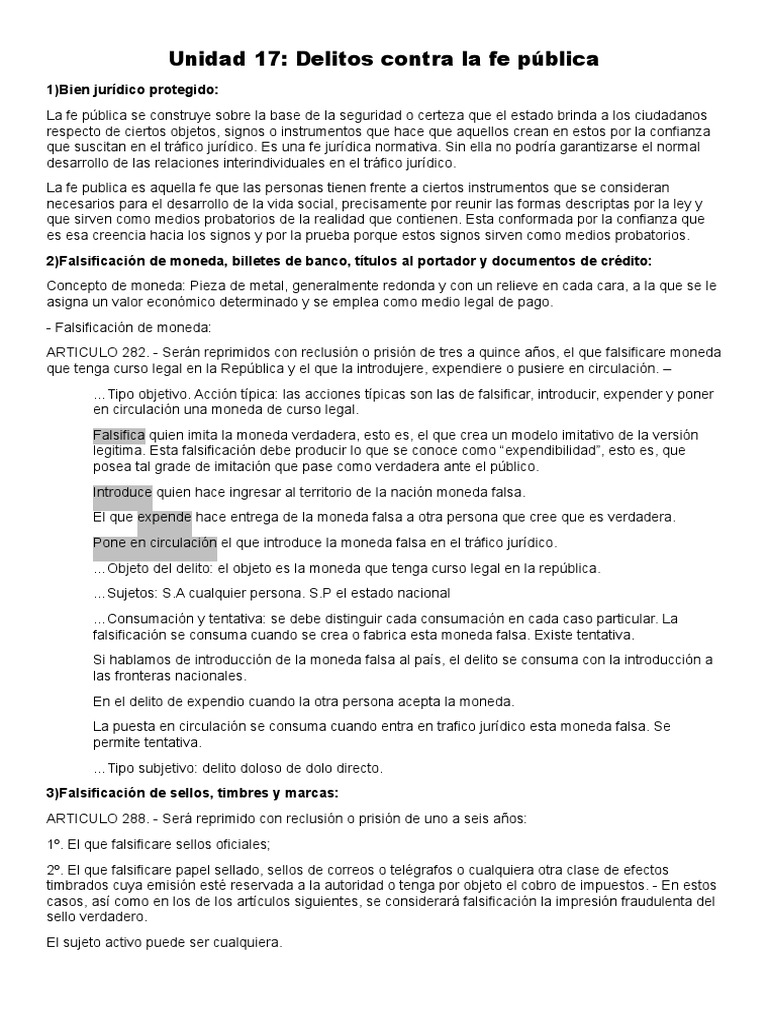 Delitos contra la Fe Pública: Falsificación | PDF | Cheque | Intención (Derecho Penal)