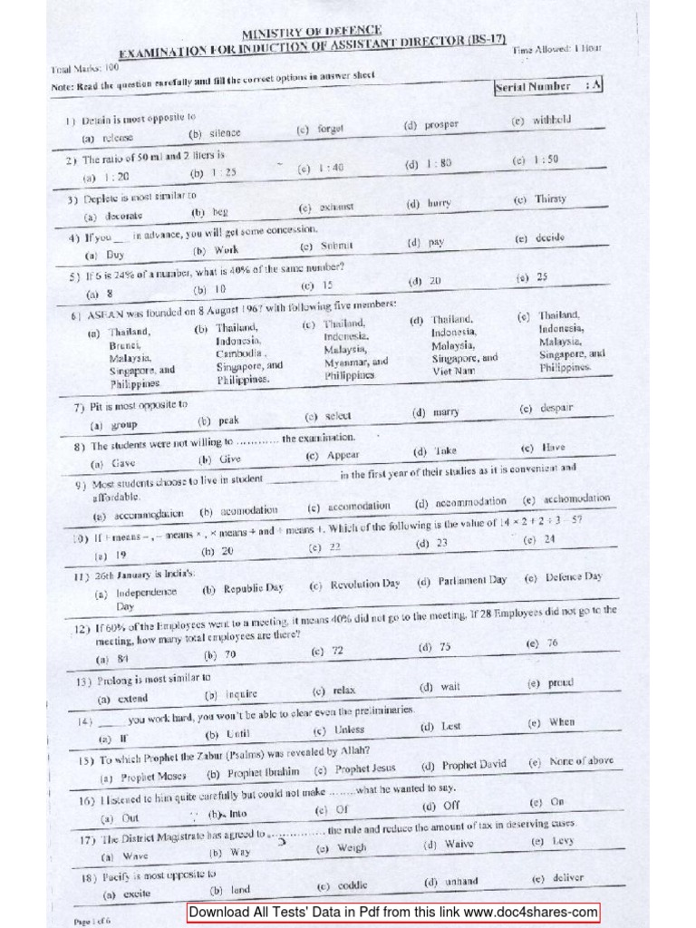 Assistant Director Test Mcqs | PDF