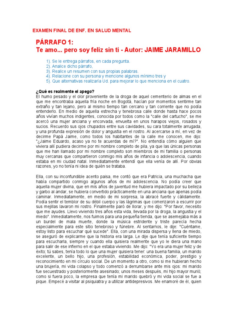 Examen Final - Parrafo 2 | PDF | Amor | Sufrimiento