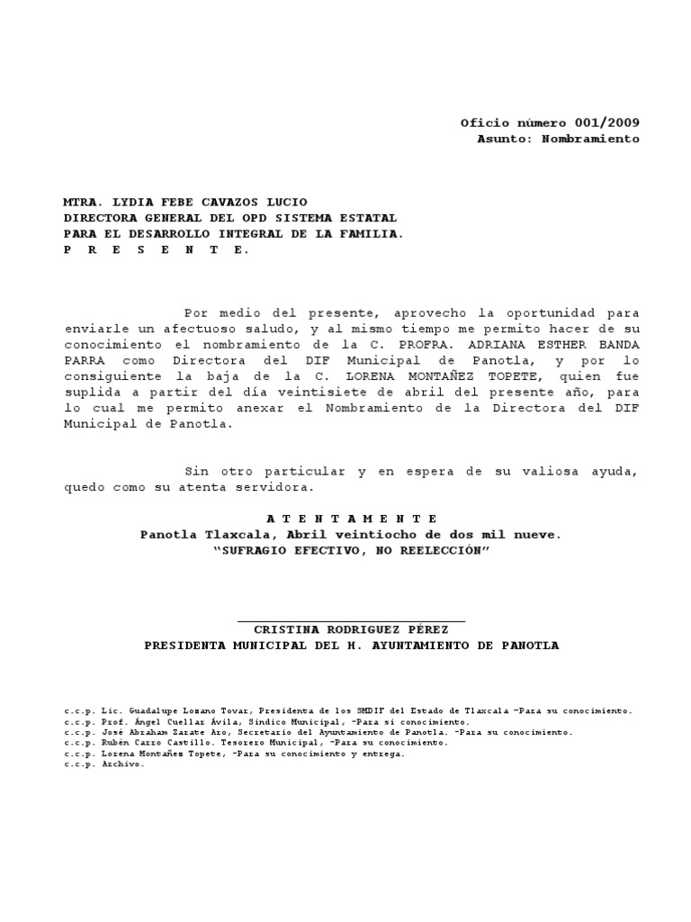 Nombramiento DIF Panotla y OFICIOS | PDF